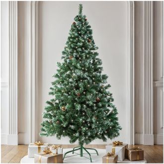TecTake LED Weihnachtsbaum mit Beleuchtung 180 cm, Christbaum mit Lichterkette + 8 Lichtmodi, beschneiter k&uuml;nstlicher Tannenbaum, naturgetreu mit Zapfen, viel