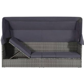 vidaXL Vidaxl - Lit de jardin avec auvent Gris 205x62 cm R&eacute;sine tress&eacute;e
