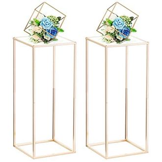 Nuptio Nuptio Vase Or pour Centres de Table Mariage avec Panneau Acrylique - 2 Pi&egrave;ces 60cm Haut Vases &Agrave; Fleurs M&eacute;tal Support Fleurs pour Table F&ecirc;te Mariages 