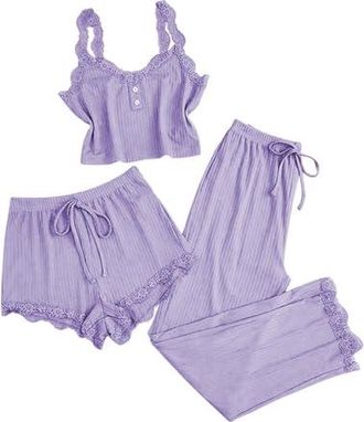 Generic Pantalon De Pyjama Femme Set 3 Pièces Pajama Polaire Hivers Homewear Femmes Décontractée Chic Ensembles Lingerie Manches Longues Chemisier Bermuda Vet