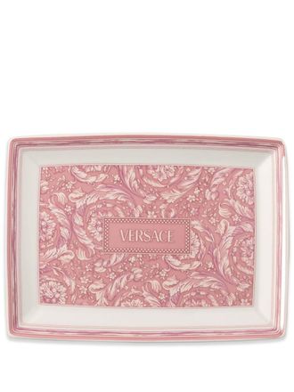 Versace Rechteckiger Barocco Teller aus Porzellan (18cm) - Rosa