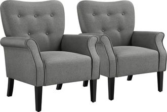 Yaheetech 2X Relaxsessel Loungesessel Cocktailsessel mit Holzbeinen Polstersessel Fernsehsessel Lehnstuhl, grau