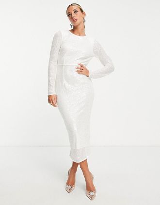 Asos Robe fourreau mi-longue orn&eacute;e de sequins - Blanc