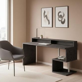 Dmora Schreibtisch Serafino, linearer Schreibtisch mit Ablagef&auml;chern, Mehrzweck-B&uuml;roschreibtisch mit Platte, 180x60h93 cm, Schiefer