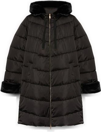 Fiorella Rubino Femme, Manteaux, Noir, Taille: 52 FR Longue doudoune avec capuche et insert en peluche