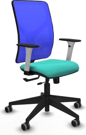 Piqueras y Crespo Arbeitsstuhl mit wei&szlig;en und schwarzen Armlehnen, h&ouml;henverstellbare Lendenwirbelst&uuml;tze, ausgestattet mit Syncro/Traslack und Schneideschaum, Blau/T&uuml;rki