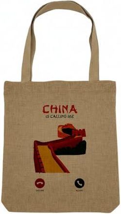 Fabulous Sac Shopping Tote Bag Aspect Lin - China Is Calling Me Great Wall Heritage - Sac de Courses Toile Epaisse 360g Beige Naturel Cabas Port&eacute; Epaule Solide