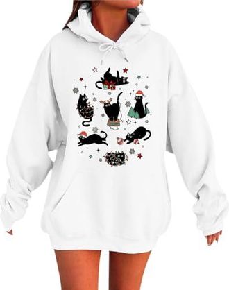 Generic Sweat à capuche de Noël pour femme - Amusant - Pull de Noël pour femme - Avec capuche et poches - Sweat-shirt Chirstmas avec motif de Noël - Mode - Pu