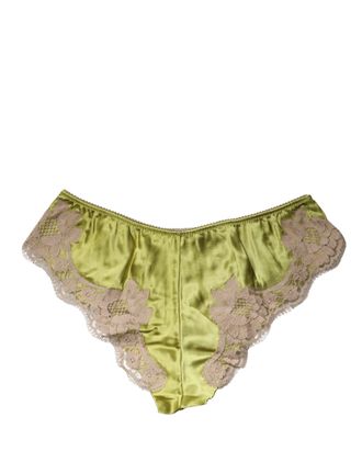 Dolce & Gabbana Womens Underwear Green Silk Satin Floral Lace Panty Brief Elastane Cotton Clothing