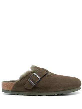 Birkenstock Boston VL Pantoletten aus Wildleder - Gr&uuml;n