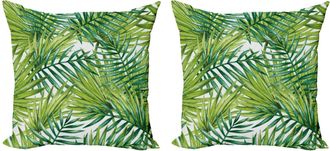 Abakuhaus Pflanze Dekokissen Kissenbezug 2er Pack, Bunte Illustration Natürliche, Modern Accent Doppelseitiger Digitaldruck, 60x60, Lindgrün Farngrün