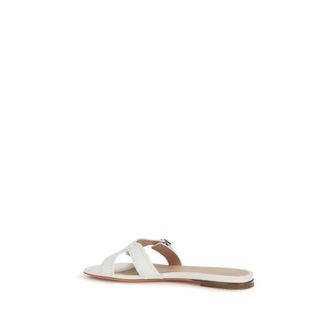 Santoni Buckle-Strap Calf Leather Sandal - White