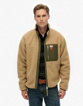 Superdry Vintage - Retro Jacke aus Teddyfleece in klassischem Hellbraun-Brown