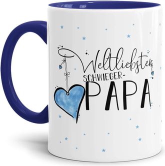 Tassendruck Tasse mit Spruch für die Weltliebster Schwiegerpapa - Kaffeetasse/Familie/Geschenk-Idee/Mug/Cup/Innen & Henkel Dunkelblau