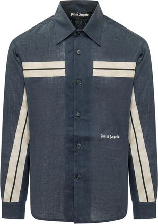 Palm Angels Homme, Chemises, Bleu, Taille: XS Logo Linen Trackshirt