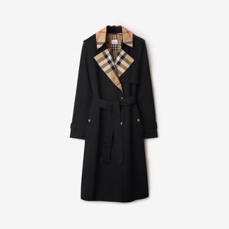 Burberry Trench long en gabardine à col Check, Size: 02