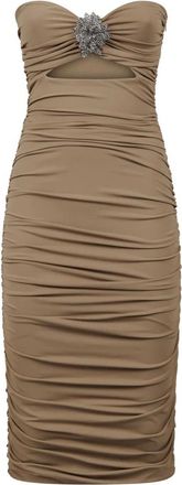 Amen Femme, Robes, Brun, Taille: 38 FR Robe Midi Grise sans Bretelles Fleur Bijou