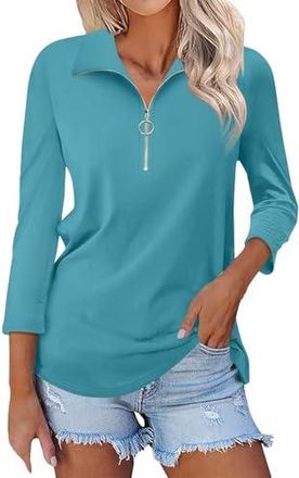 Generic Polo pour femme, haut de gamme dautomne 2024, manches longues, revers décontracté, fermeture éclair quart de longueur, coton classique, pour sports de