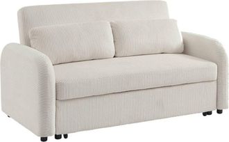 Sweeek Sweeek - Canap&eacute; convertible arrondi 2 places velours c&ocirc;tel&eacute; l 168 x p 90 x h 88cm - Lino en Velours c&ocirc;tel&eacute; Blanc