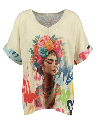 Key Largo Key Largo Damen Graffiti v-Neck T-Shirt, beige (1004), Medium