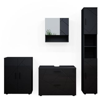 Vicco Badm&ouml;bel-Set Anthrazit Hochglanz Irma, bestehend aus Badspiegelschrank, Waschbeckenunterschrank, Midischrank, Hochschrank - Harmonische Farb- und Mate