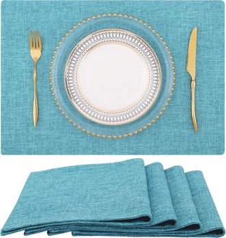 Homing Hellblaue Tischsets aus Baumwoll-Leinen-Mischgewebe f&uuml;r den Esstisch, waschbar, Bauernhaus-K&uuml;chenmatten f&uuml;r drinnen und drau&szlig;en, leicht zu reinigen, 3