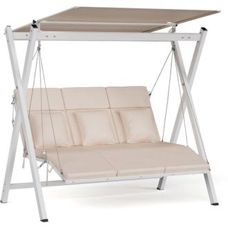 Blumfeldt Blumfeldt FlexiSwing Balancelle Jardin 3 Places Dossier & Auvent R&eacute;glables, 240 kg, Cadre Acier R&eacute;sistant, Coussins &Eacute;pais, Balancelle Ext&eacute;rieur