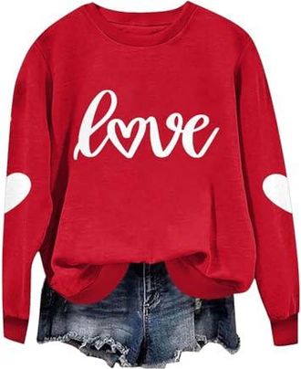 Generico 2026 Sweat-shirt de Saint-Valentin &agrave; manches longues et col rond pour femme Rouge, Rouge brique, XXXL