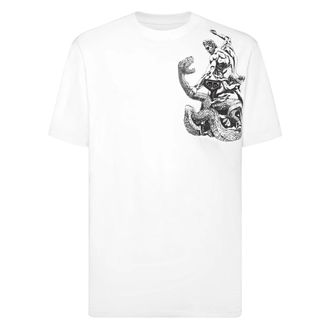 Philipp Plein Homme, Tops, Blanc, Taille: 4XL T-Shirt Round Neck SS Tattoo