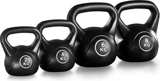 Yaheetech Kettlebell 20 kg Set Kugelhantel Schwunghantel 2 kg / 4 kg / 6 kg / 8 kg Kugelgewicht, für Fitness Kraftraining, schwarz