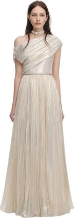 Self Portrait Femme, Robes, Jaune, Taille: 36 FR Metallic Chiffon Maxi Dress