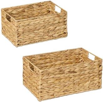 Relaxdays Aufbewahrungskorb Set, 2 Größen, Bastkorb in Bad, Wohnzimmer, Küche, geflochtener Korb, Wasserhyazinthe, natur