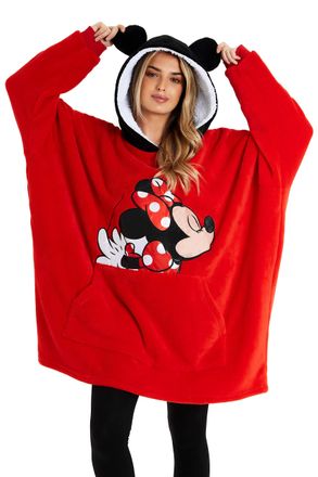 Disney Minnie Mouse Kapuzenpullover Damen Oversize Hoodie Decke mit Ärmeln Sherpa Pullover mit Kapuze Damen Teens Weiche und Warme Geschenk Idee (Rot)