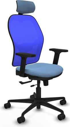 Piqueras y Crespo Ergonomischer Computerstuhl mit 2D-Armen, h&ouml;henverstellbare Lendenwirbelst&uuml;tze und h&ouml;henverstellbares Kopfteil, Blau / Himmelblau