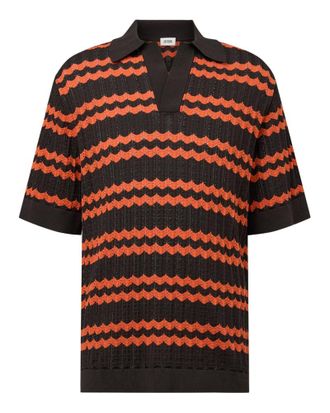 Drykorn Oversized Strick-Poloshirt mit Zick Zack-Jacquard und Variokragen in