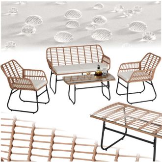 TecTake Salon de jardin en r&eacute;sine tress&eacute;e MOLFETTA XL pour 4 personnes