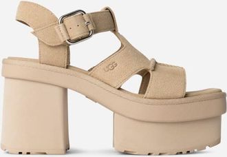 UGG New Heights Plateausandale mit T-Riemen für Damen in Brown, Größe Wildleder