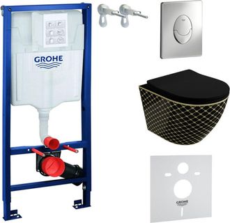 GROHE Wc Set mit Vorwandelement, Wand-WC und Sp&uuml;lknopf - Grohe