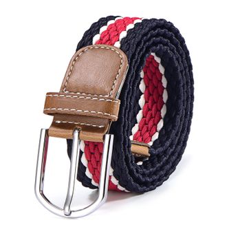 DonDon Stoffgürtel Stretchgürtel geflochten und elastisch Gürtel für Damen und Herren Länge 100 cm bis 130 cm dunkelblau-weiß-rot