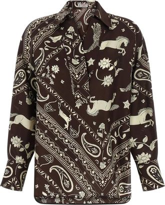 Alberto Biani Femme, Blouses et Chemises, Brun, Taille: 44 FR Blouse en Twill de Soie &agrave; Imprim&eacute; Int&eacute;gral