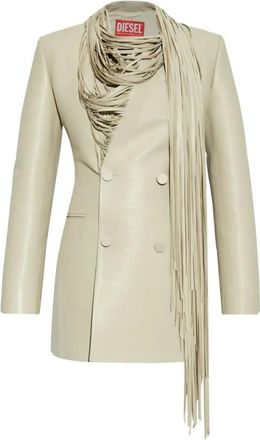 Diesel Femme, Vestes, Beige, Taille: 38 FR V&ecirc;tement dext&eacute;rieur beige &agrave; franges et &agrave; double boutonnage