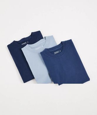 Abercrombie & Fitch 3er-Pack T-Shirts aus hochwertigem, schwerem Material in Blaut&ouml;nen
