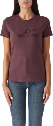 Elisabetta Franchi Femme, Tops, Brun, Taille: 44 FR T-shirt en jersey de coton
