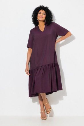 Ulla Popken Midikleid Midikleid Volantsaum A-Linie V-Ausschnitt Halbarm