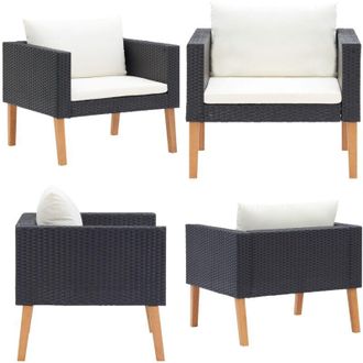 vidaXL 1-Sitzer-Gartensofa mit Auflagen Poly Rattan Schwarz - Einzelsofa - Gartensofa - Outdoor M&ouml;bel - Lounge Bereich - Rattan Gartenm&ouml;bel - Home & Living