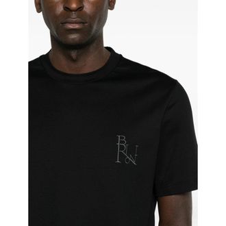 Brioni Logo-Embroidered Cotton T-Shirt - Black
