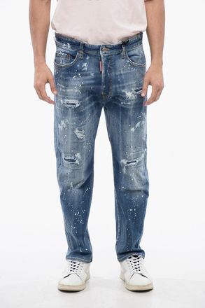 Dsquared2 Delav&eacute; Denim Bro Fit Jeans with All-Over Crystals 18cm Dsquared2