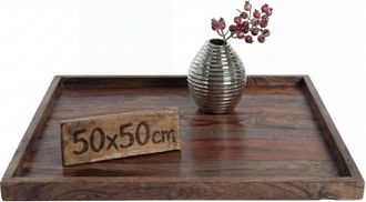 Invicta Interior Massives Tablett MAKASSAR 50cm Sheesham Smoke Finish Servierbrett Holztablett Serviertablett Bettablett