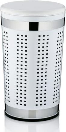 KELA Panier à linge avec couvercle, Panier à linge métallique blanc, Collecteur de linge 30,5 x 60,5 cm, SEVILLA, métal revêtu