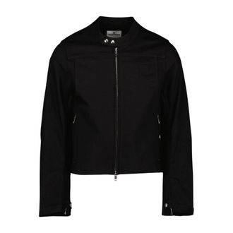 Courrèges Homme, Vestes, Noir, Taille: M Veste Biker en Denim à Col Montant